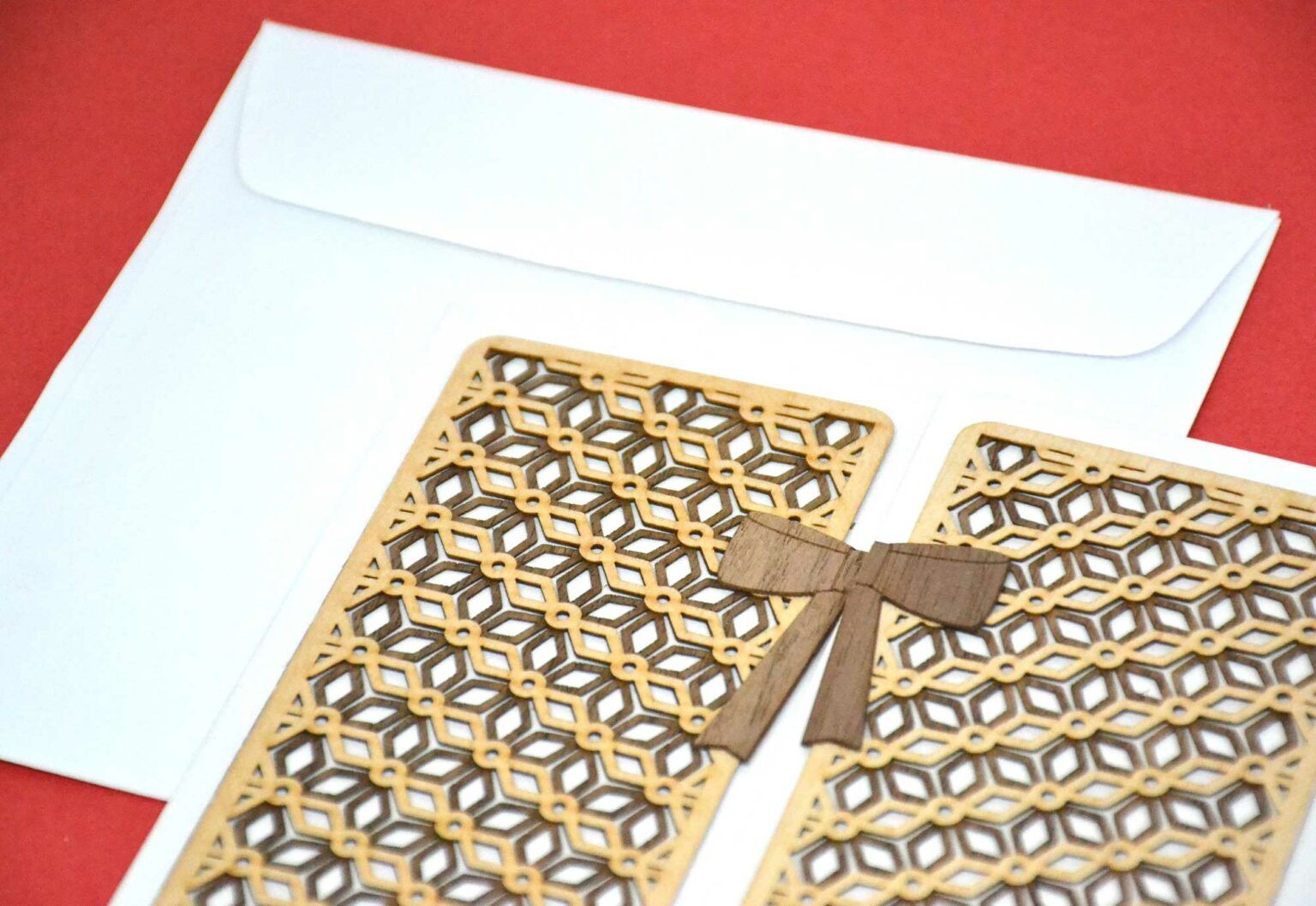 Wood-cut Card : Panels with Top Bow – Intouch Stationery Singapore