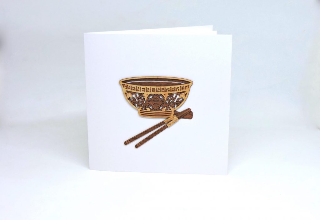 Wood-cut Card : Bowl with chopsticks – Intouch Stationery Singapore